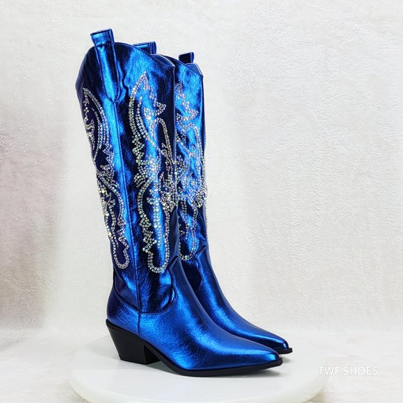 Mata Shoes | Shoes | Razzle Metallic Blue Country Western Cowgirl Knee ...